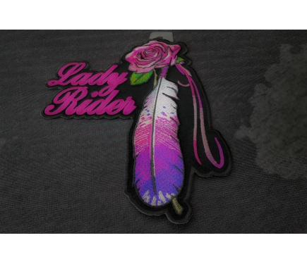 Lady Rider Rose and Feather Patch, Large Biker Back Patches for Leather ...