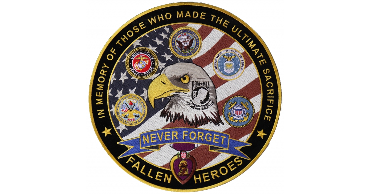 Never Forget Patch In Memory of Fallen Heroes, Large Patriotic Patches by Ivamis Patches