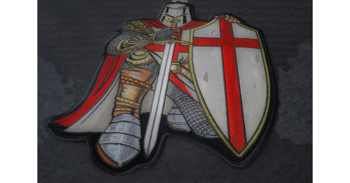 Red Kneeling Knight Patch, Large Christian Back Patches by Ivamis Patches