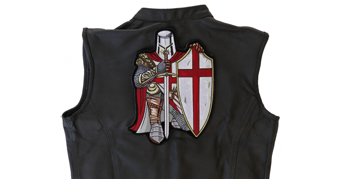 Red Kneeling Knight Patch, Large Christian Back Patches by Ivamis Patches