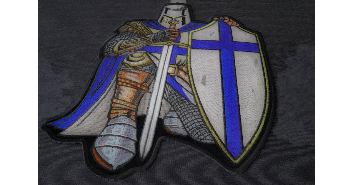 Blue Knight Kneeling Knight Patch, Large Christian Back Patches by ...