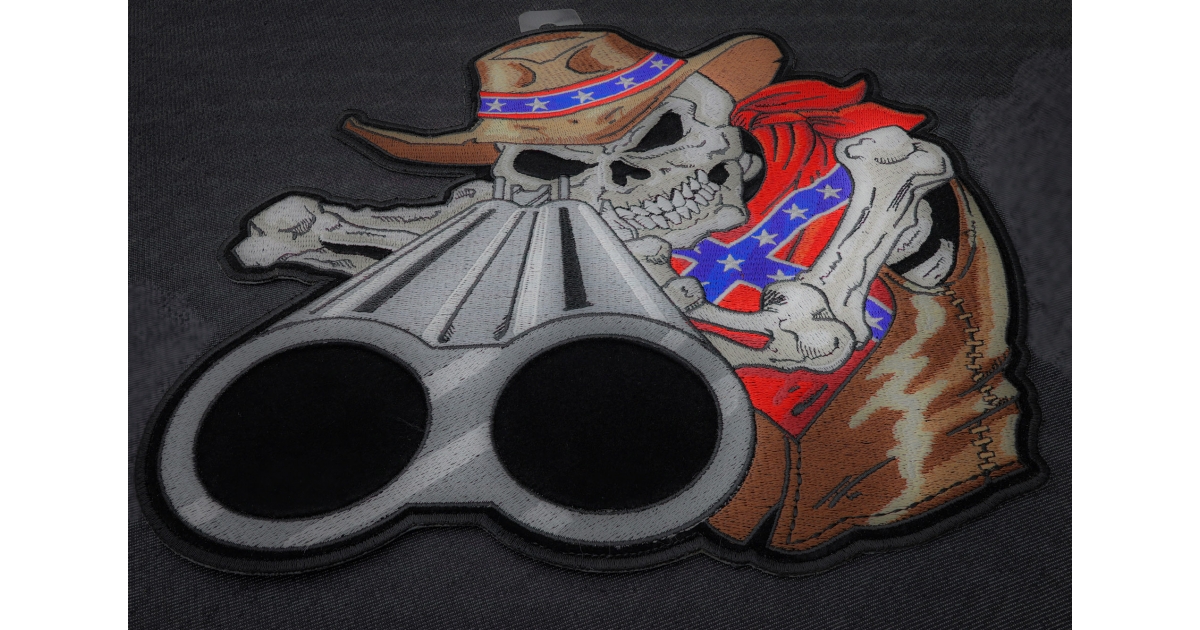Rebel Cowboy Shotgun Skull Patch, Large Skull Patches for Biker Jackets ...