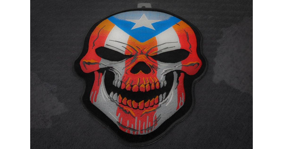 Puerto Rico Flag Skull Patch, Large Skull Patches by Ivamis Patches