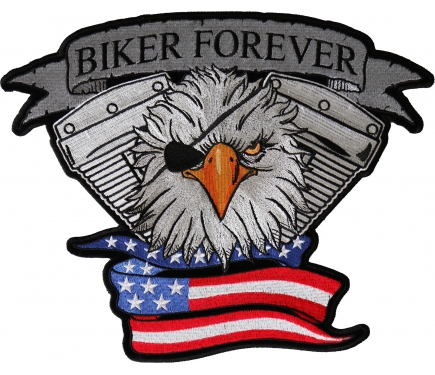 Biker Forever Eye Patch Eagle Patch, Large Biker Back Patches for Leather Vests by Ivamis Patches