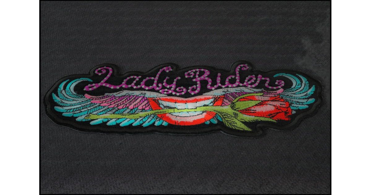 Lady Rider Patch with Crystals Rose and Wings, Biker Patches by Ivamis ...