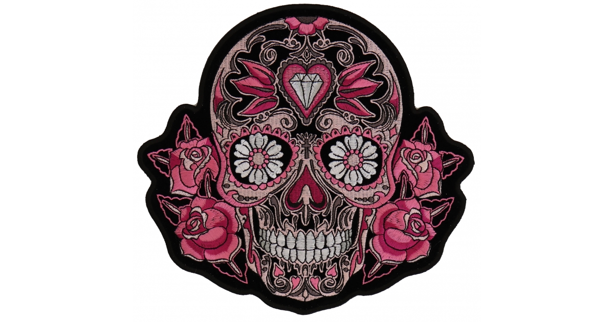 Pink Roses Sugar Skull Patch | Skull Patches -TheCheapPlace