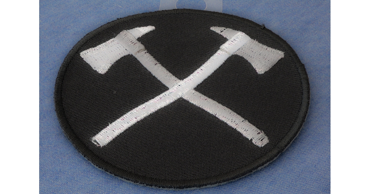 Crossed Firefighter Axes In Silver Patch | Embroidered Patches by ...