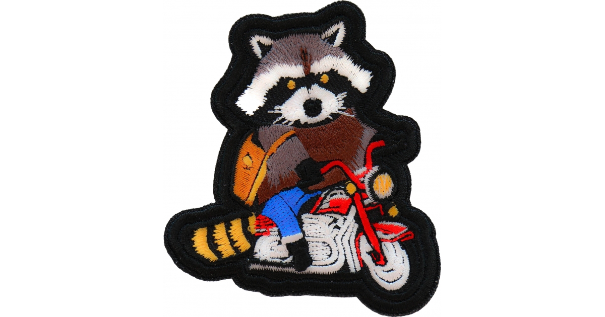 Raccoon Biker on Motorcycle Patch, Cute Animal Patches by Ivamis Patches