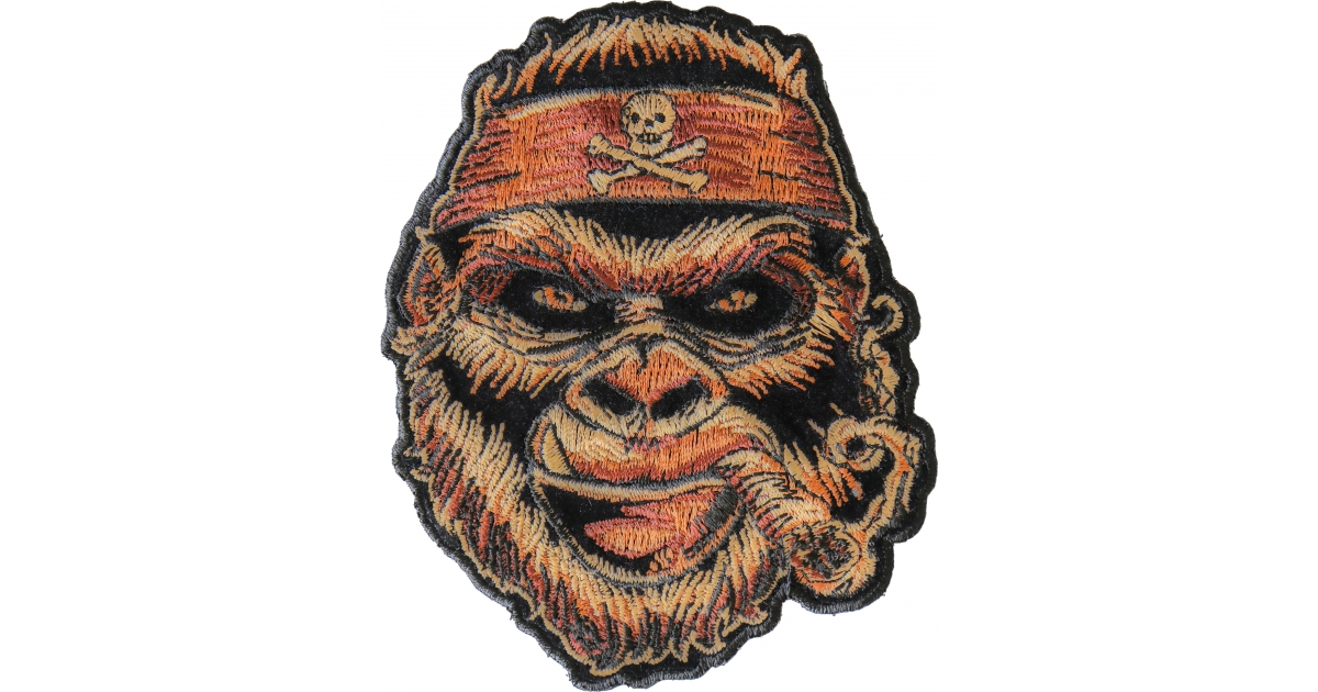 Cigar Smoking Gorilla Patch with Skull Headwrap - Iron on Monkey ...