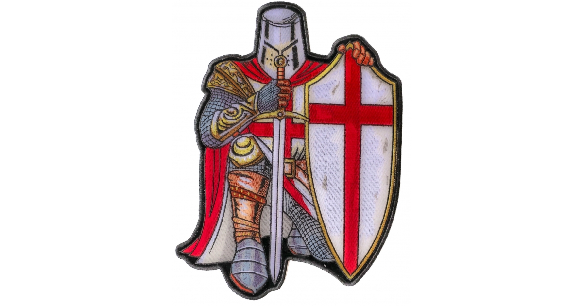 Red Kneeling Knight Patch, Large Christian Back Patches by Ivamis Patches