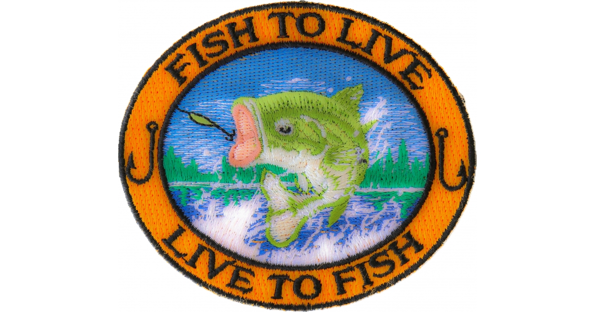 Live to Fish Patch for Sewing or Ironing on to Jackets by Ivamis Patches