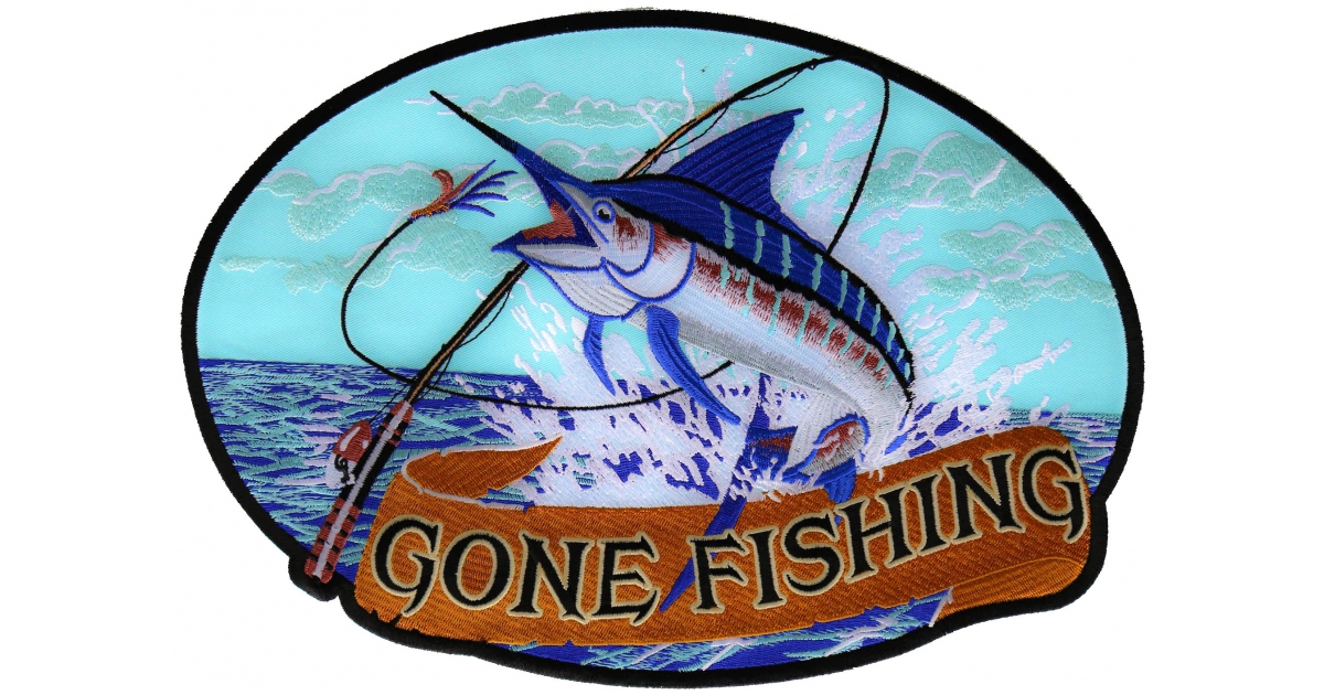 Gone Fishing Marlin Patch, Large Animal Patches for Jackets by Ivamis ...