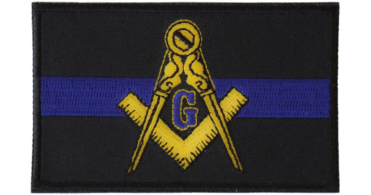 Masonic Thin Blue Line Freemason Gold Square & Compass Blue Background