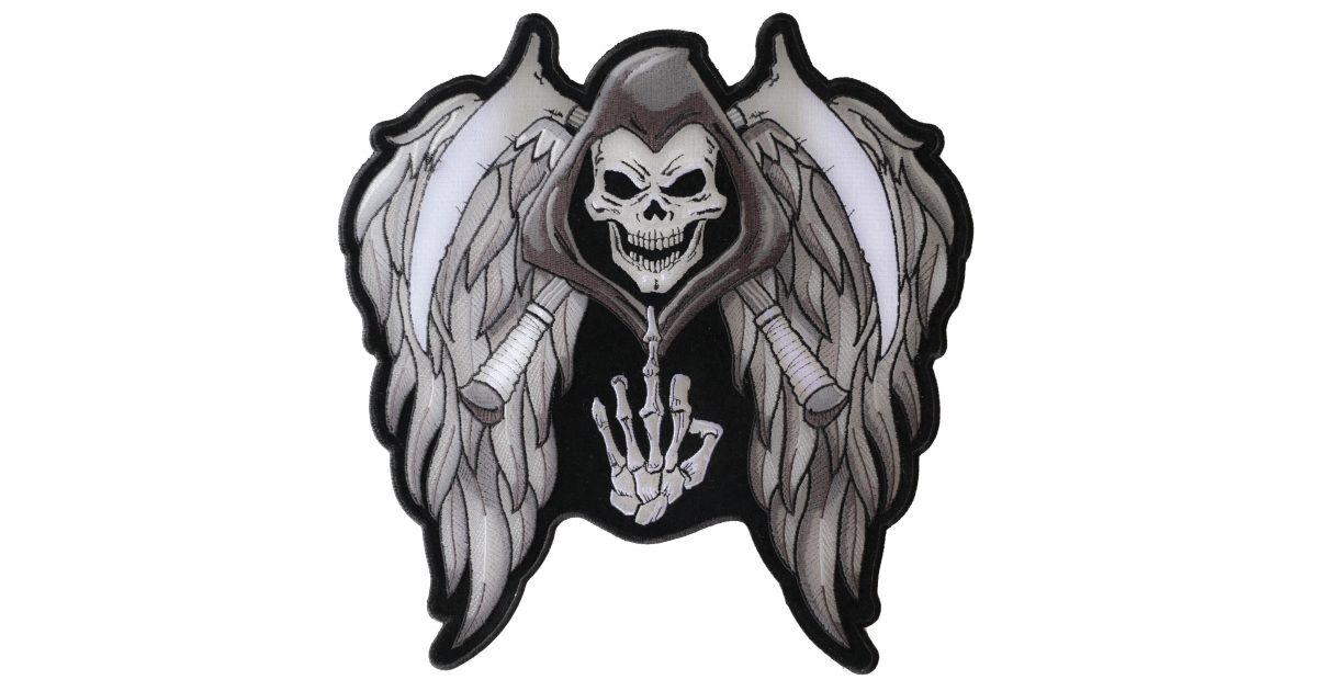 Skull Middle Finger Wings and Sickles Patch, Large Skull Patches for ...