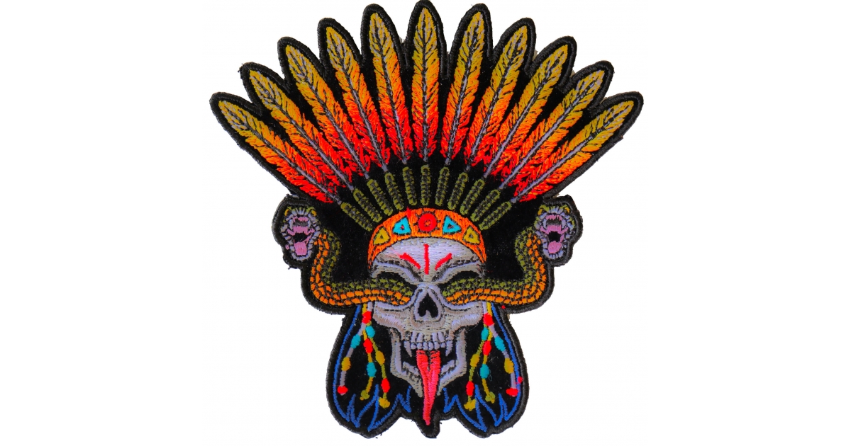 Snake Eye Skull and Feathers Patch, Biker Skull Patches by Ivamis Patches