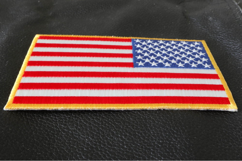 American REVERSED Flag Patch with Yellow Borders diagonal view