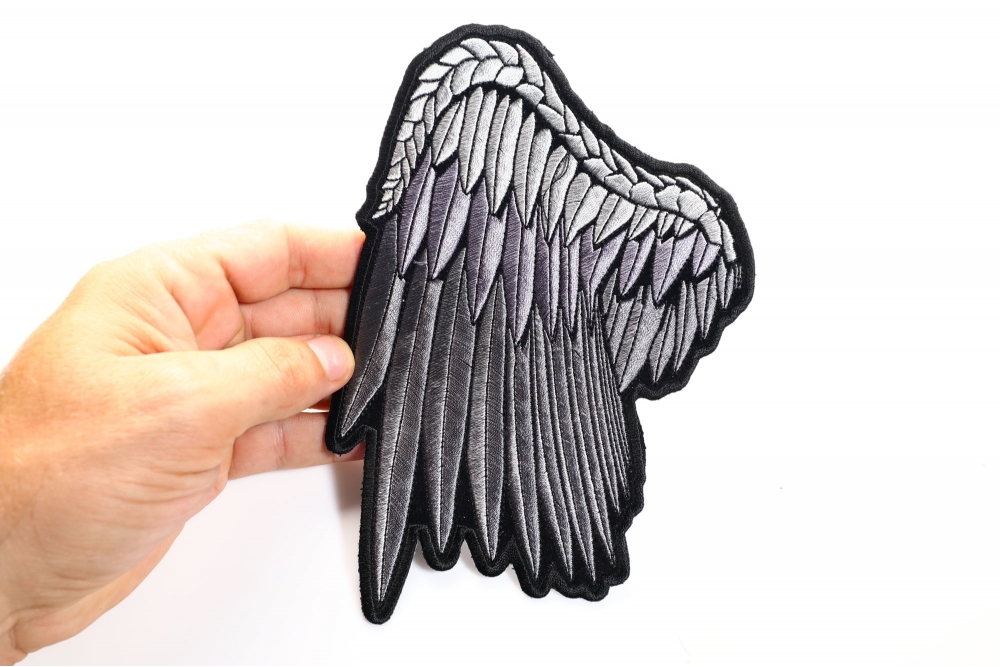 Silver Angel Wing Patch, Large Back Patches for Vests by Ivamis Patches