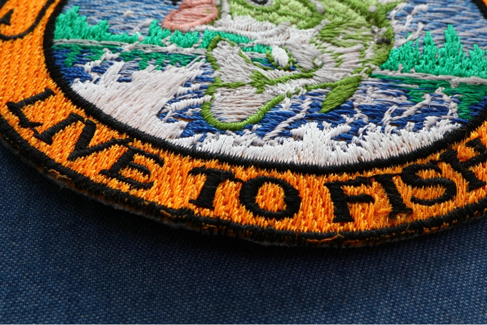 Live to Fish Patch for Sewing or Ironing on to Jackets by Ivamis Patches