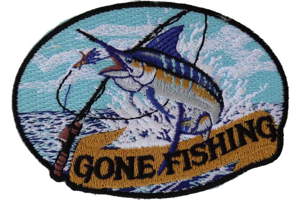 Marlin Gone Fishing Small Patch | Embroidered Patches by Ivamis Patches