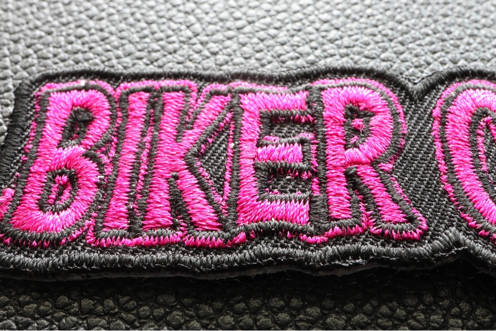 Biker Chick In Pink | Embroidered Patches by Ivamis Patches