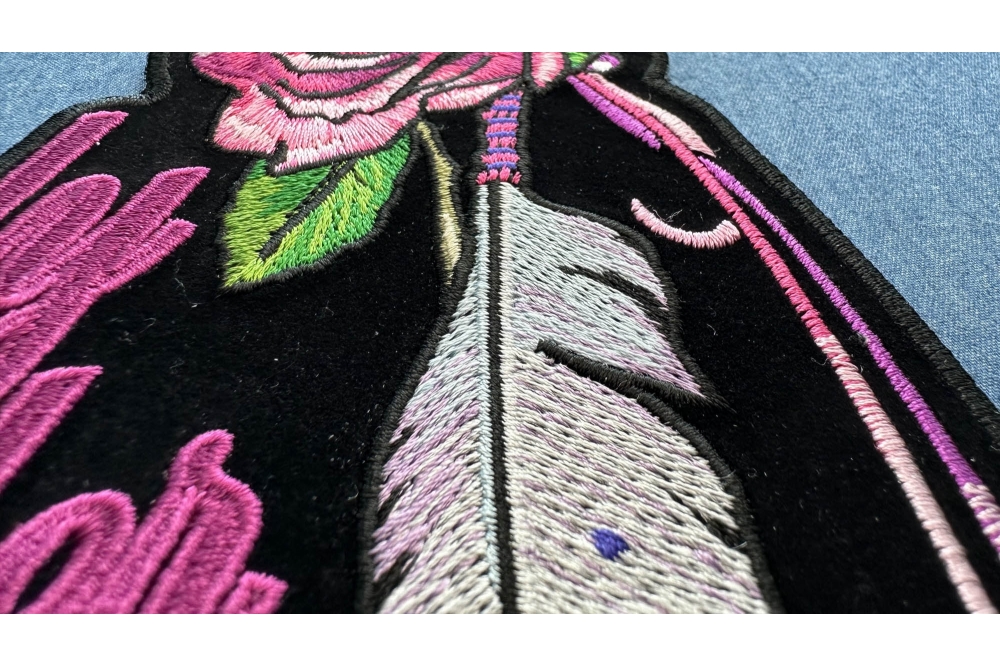 Lady Rider Rose and Feather Patch, Large Biker Back Patches for Leather ...