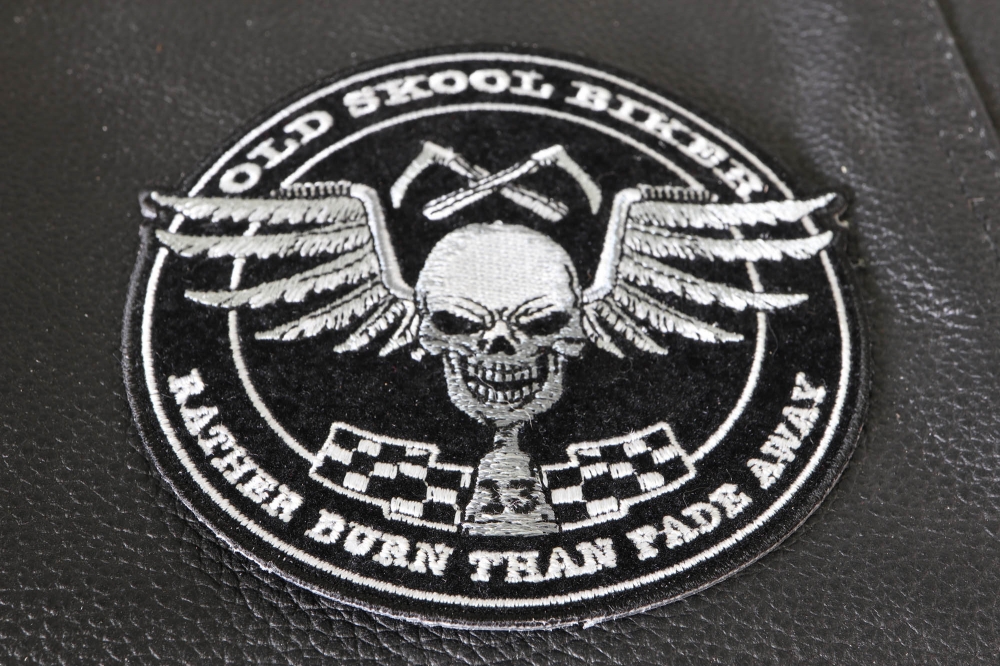 Old Skool Biker Patch for Sewing or Ironing on to Clothes by Ivamis Patches