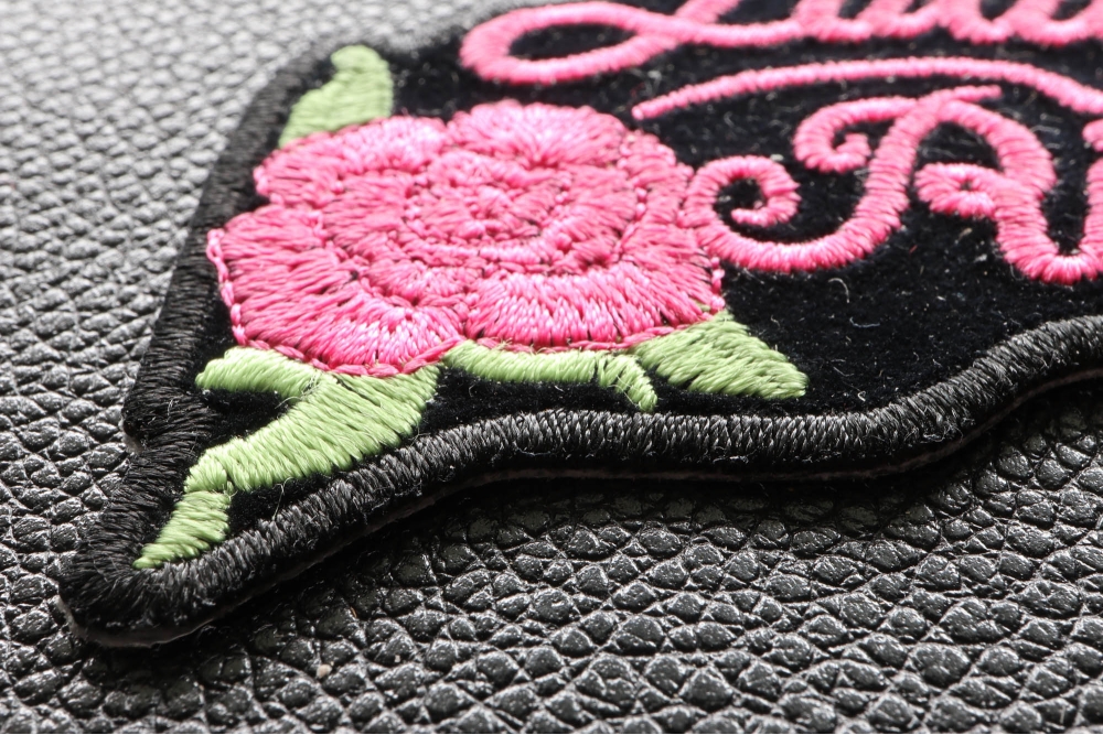 Pink Lady Rider Rose Biker Patch | Embroidered Patches by Ivamis Patches