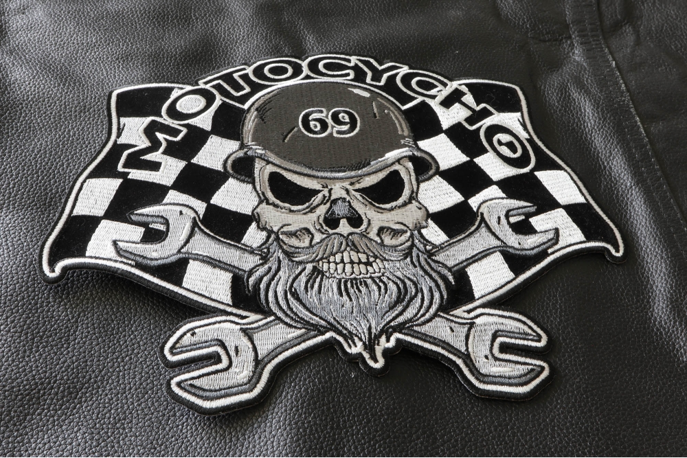 Motocycho Bearded Skull Patch, Large Skull Patches for Biker Jackets by ...