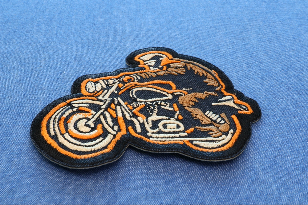 Biker on Motorcycle Iron on Patch by Ivamis Patches