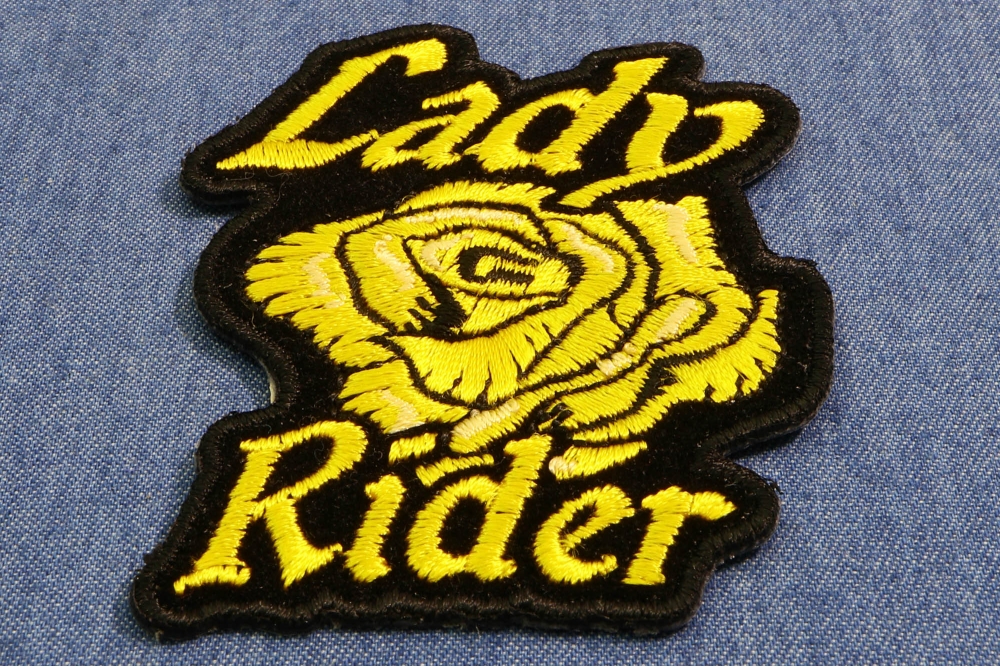 Lady Rider Yellow Rose Iron on Patch for Lady Bikers - Biker Patches ...