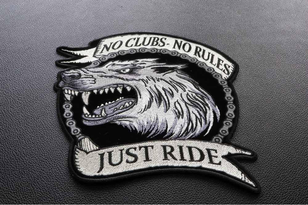 Large No Clubs No Rules Just Ride Wolf Patch for Back of Jackets by ...