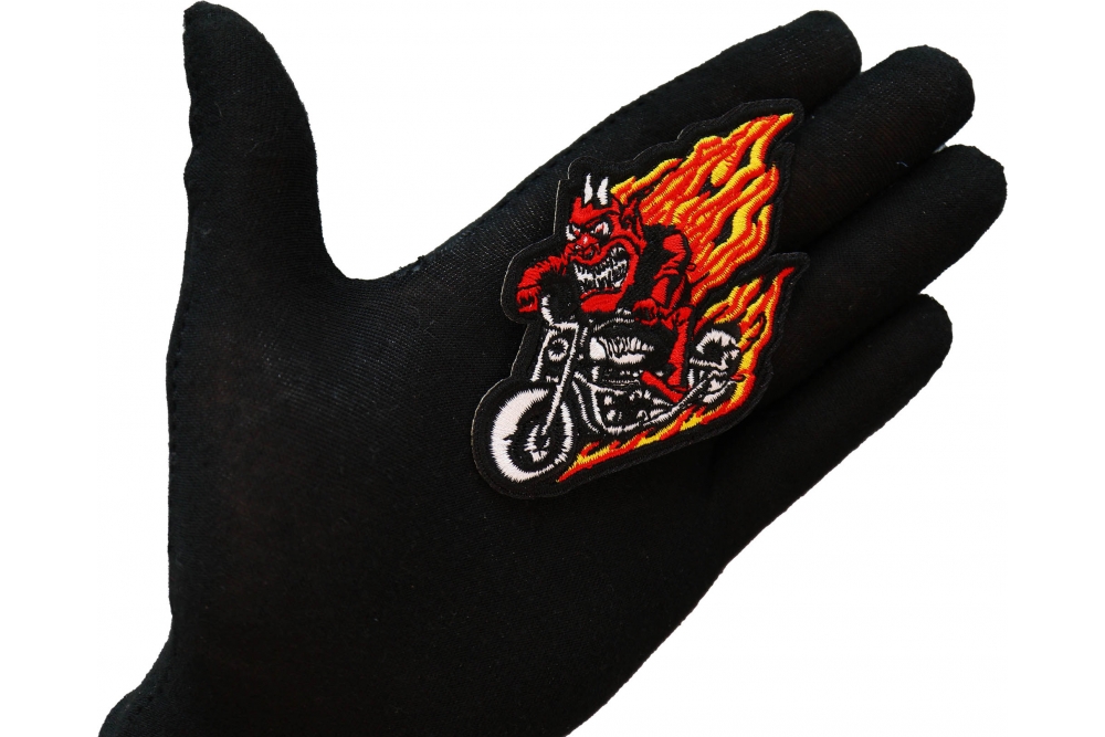 Devil Biker riding Motorcycle with Flames Patch - Biker Patches for ...