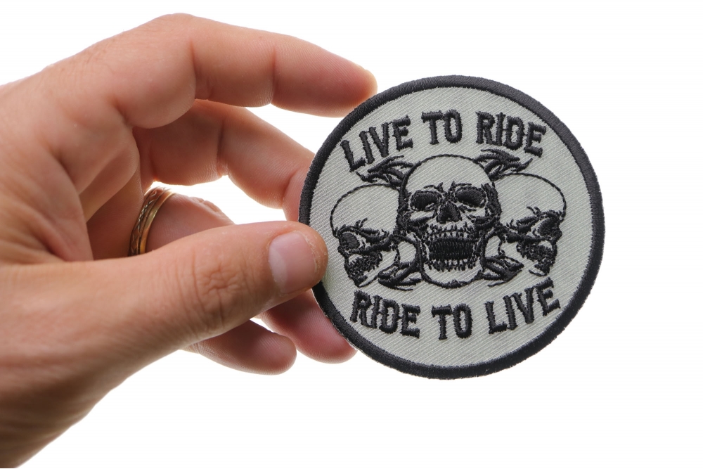 Live To Ride Ride To Live Three Skulls Patch, Biker Skull Patches by ...