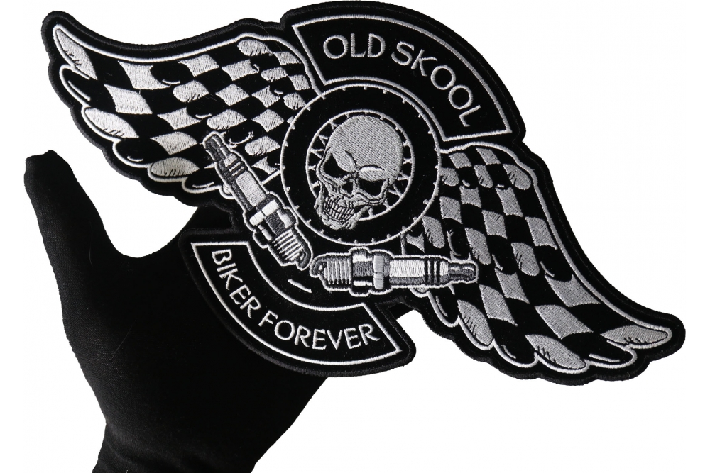 Large Old Skool Biker Forever Patch for Back of Jackets by Ivamis Patches