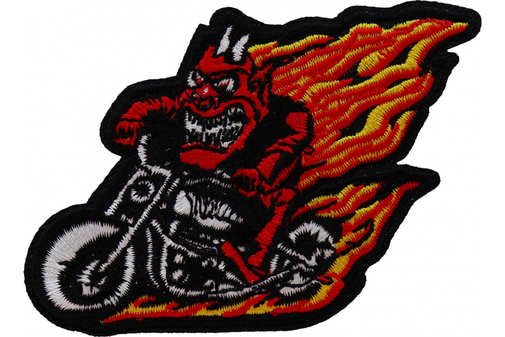 Devil Biker riding Motorcycle with Flames Patch - Biker Patches for ...