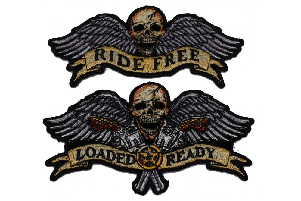 Set of 2 Ride Free and Loaded and Ready Skull Patches by Ivamis Patches