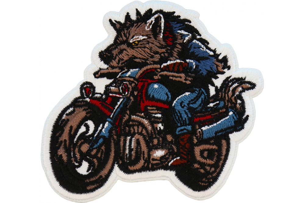Wolf on Motorcycle Patch, Biker Vest Patches, Sew or Iron on Patch by ...