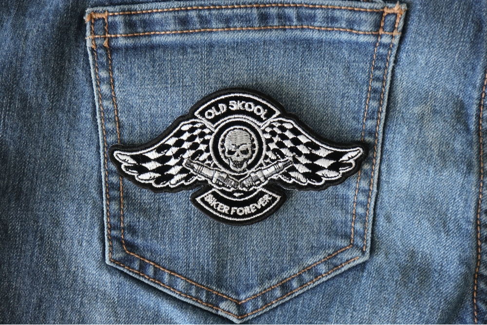 Old Skool Biker Forever Patch, Biker Skull Patches by Ivamis Patches