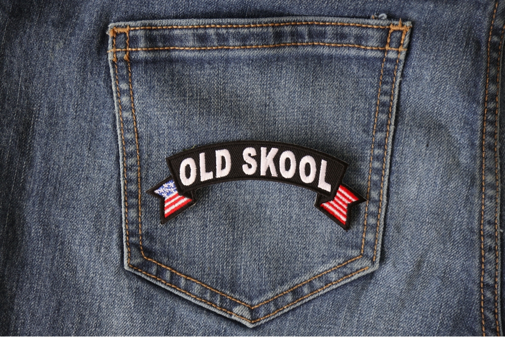 Old Skool Patch - Embroidered - Sew or Iron on to Jackets - Biker ...