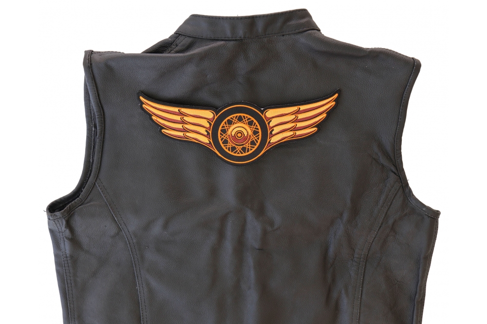 Winged Wheel Orange Large Back Patch - Iron on Patch - 11x4 inch shown ...