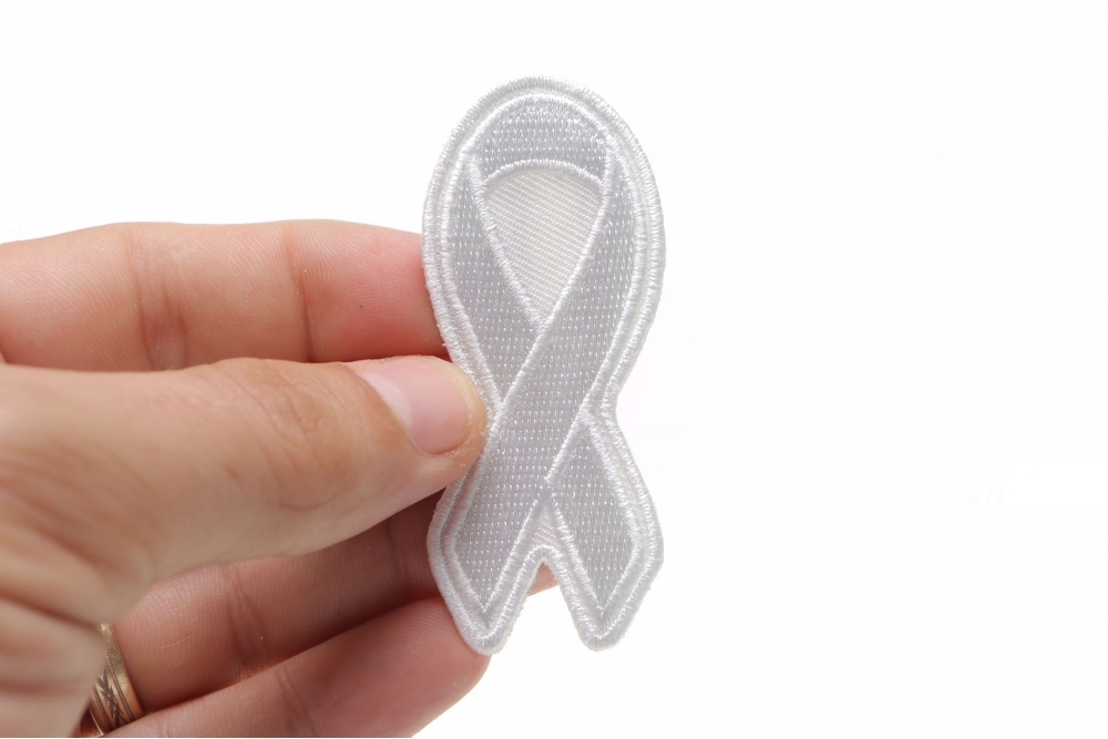 White Ribbon Embroidered Patch by Ivamis Patches