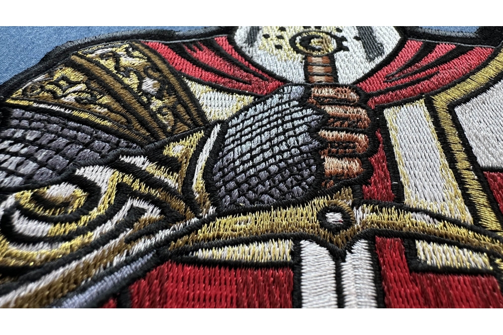 Red Kneeling Knight Patch, Large Christian Back Patches by Ivamis Patches