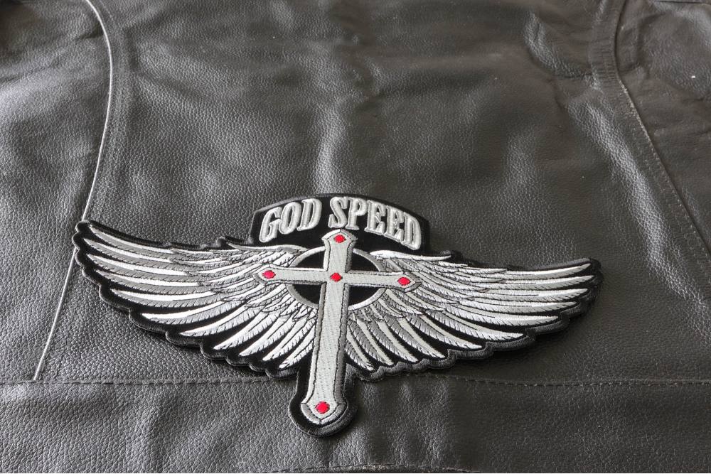 God Speed Cross and Wings Patch, Large Christian Back Patches by Ivamis ...