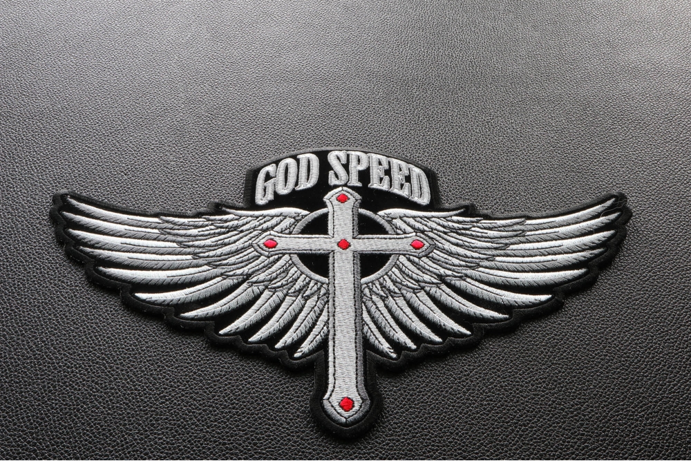 God Speed Cross and Wings Patch, Large Christian Back Patches by Ivamis ...