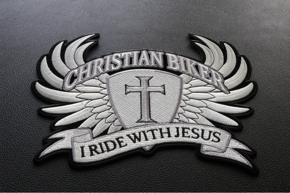 Christian Biker I Ride with Jesus Patch, Large Christian Back Patches ...