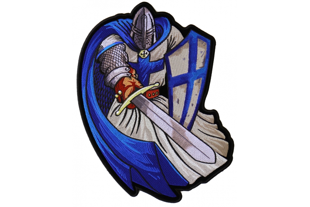 Blue Crusader Knight with Shield and Sword - Large Patch for Jacket by ...