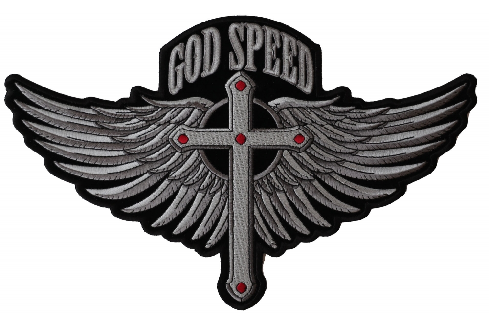 God Speed Cross and Wings Patch, Large Christian Back Patches by Ivamis ...