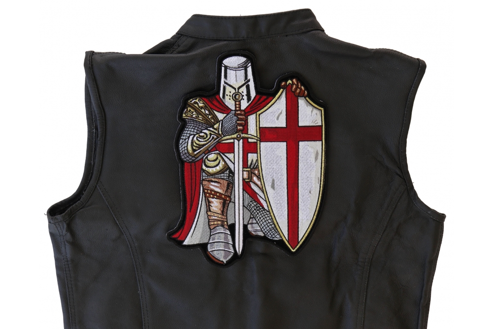 Red Kneeling Knight Patch, Large Christian Back Patches by Ivamis Patches