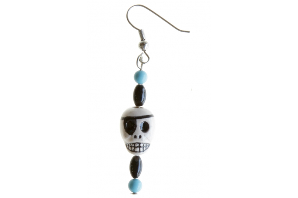 Black and Turquoise Peruvian Bead Skull Ear Ring by Ivamis Patches