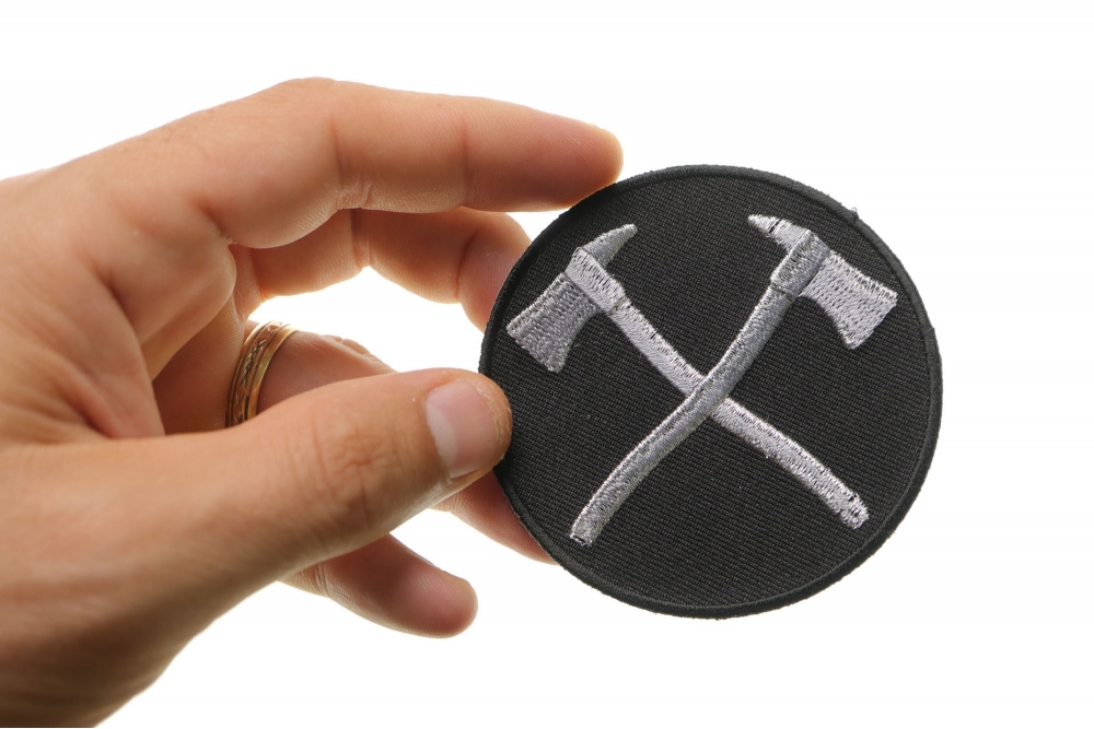 Crossed Firefighter Axes In Silver Patch | Embroidered Patches by ...